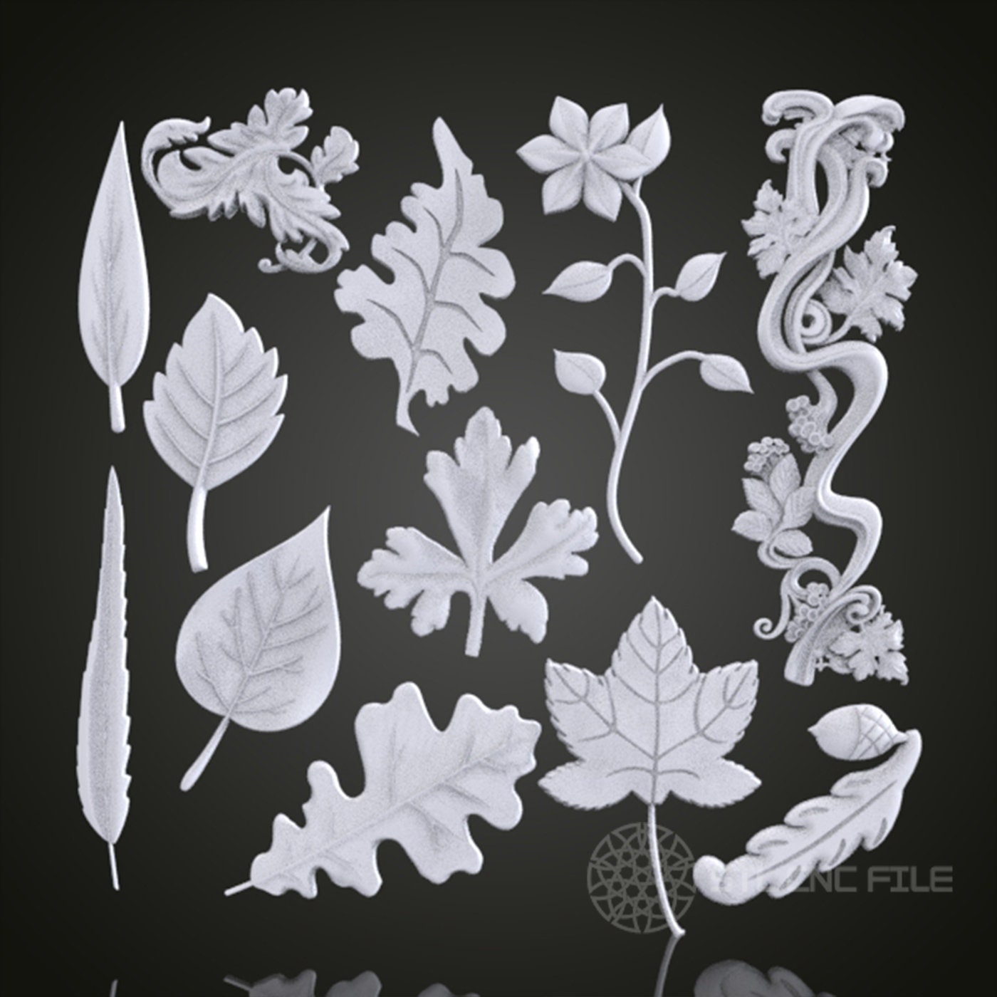 Leaf & Floral 3D Relief STL Models: CNC Router, 3D Printer (digital ...