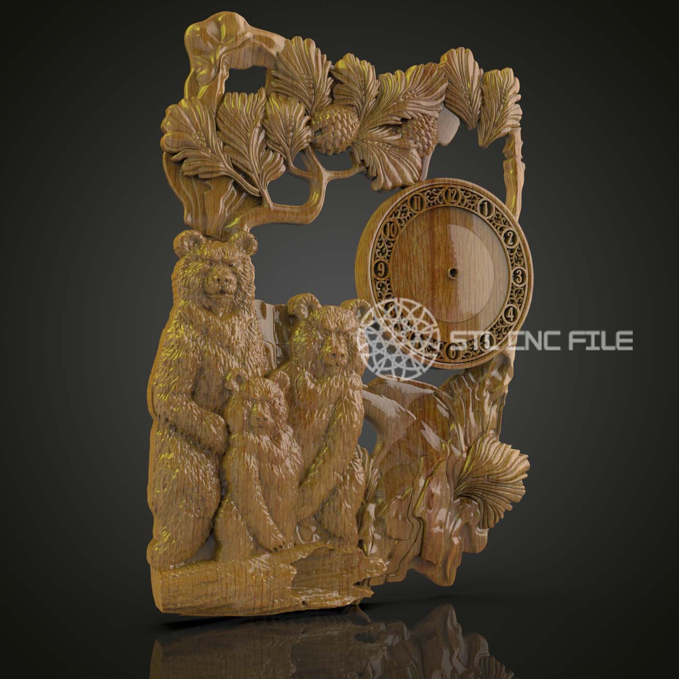 Forest Bear Family Clock STL Model, CNC Router Engraving File, Woodland ...