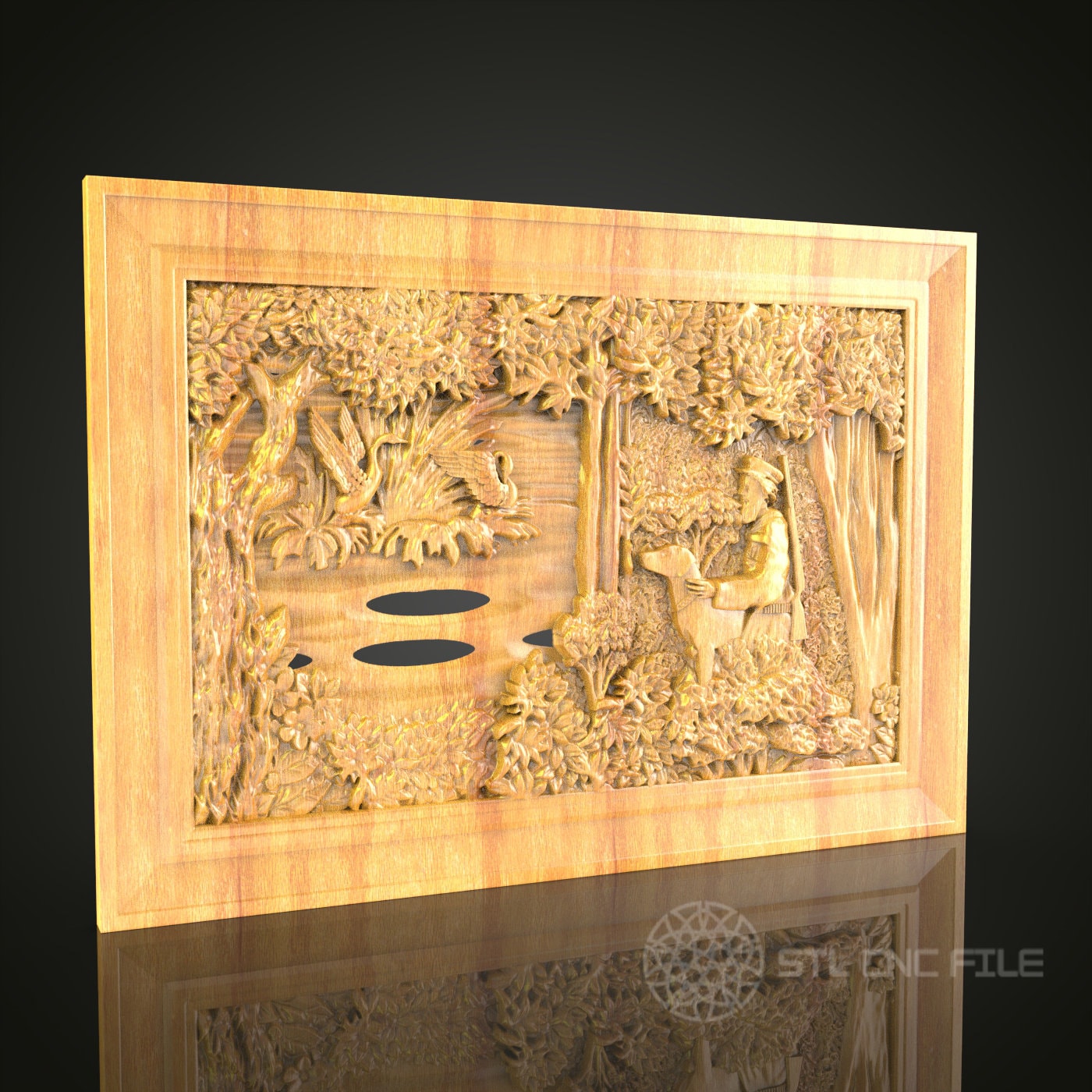 Lakeside Wildlife 3D Relief STL File for CNC, Tranquil Nature Wood Wall ...