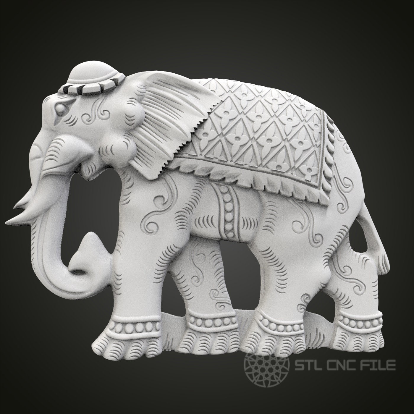 Ornate Elephant Statue STL Model for CNC Router Engraver, Artcam ...