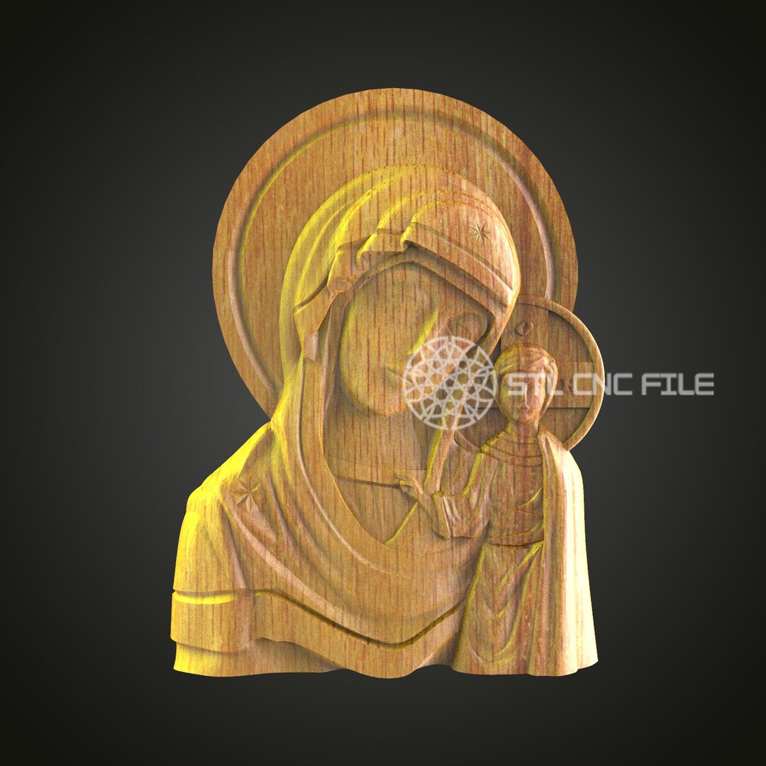 Virgin Mary CNC Engraved Art - Spiritual Wood Carving, Religious Icon ...