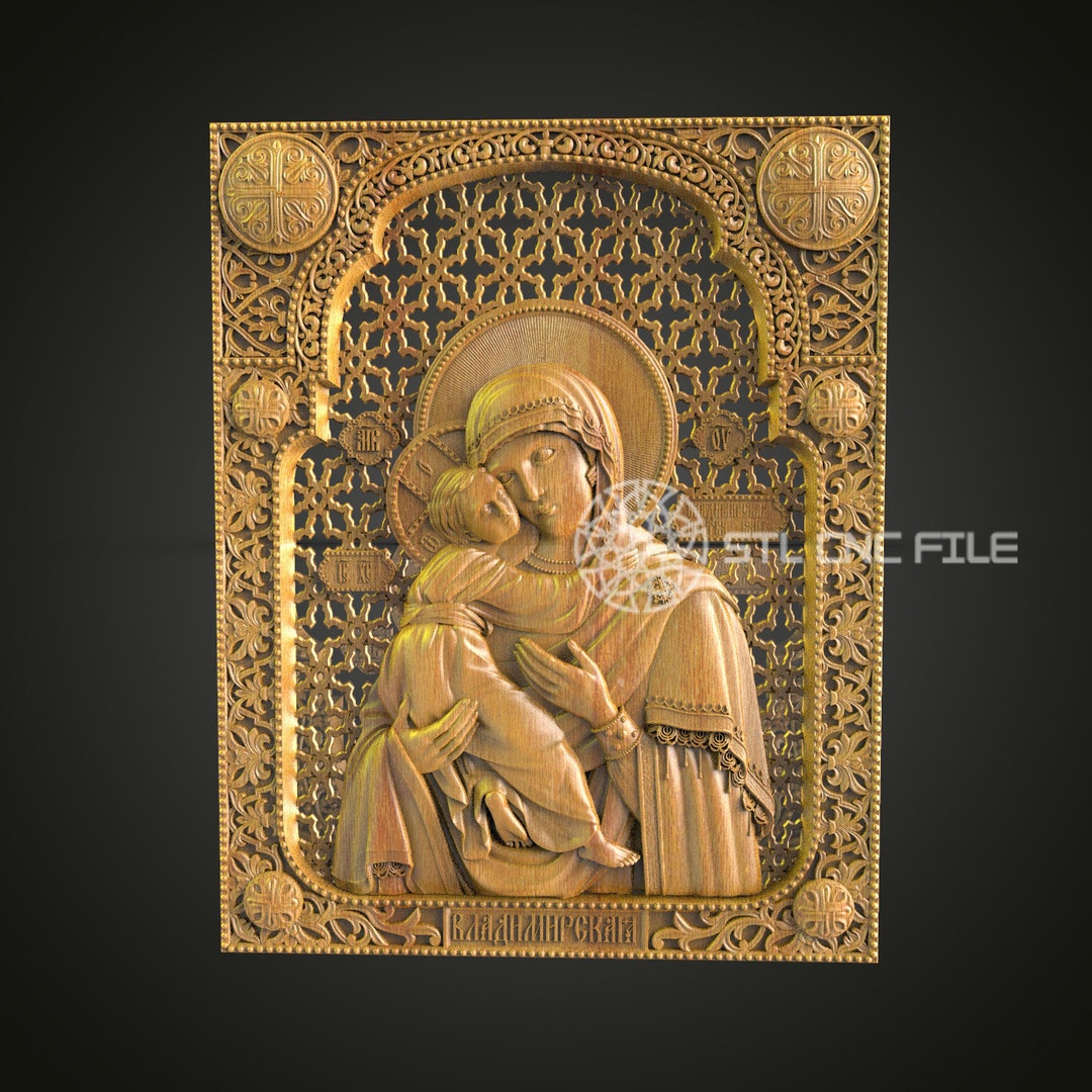 Virgin Mary With Child CNC Engraved Panel - Ornate Religious Art ...