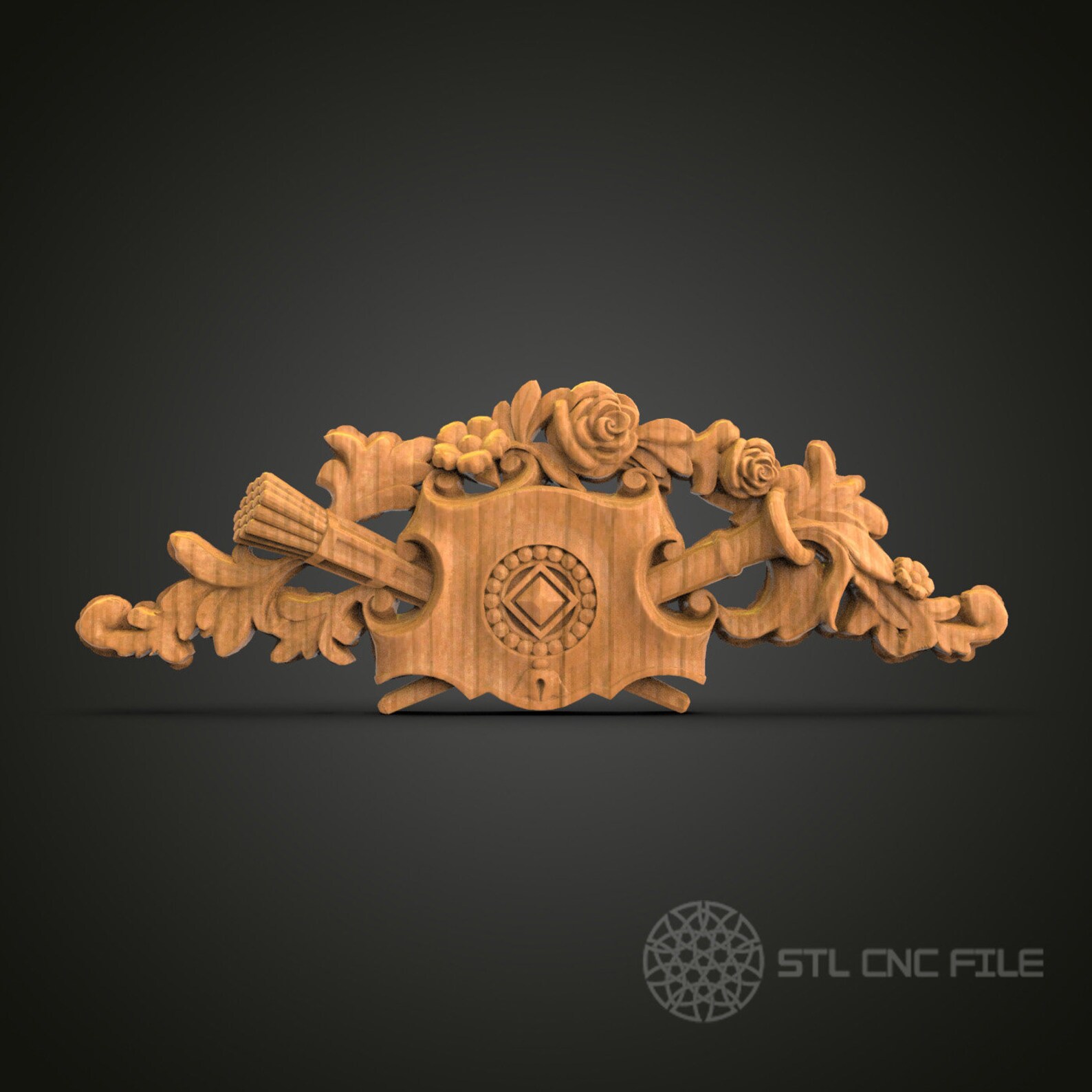Baroque Rose and Music Ornament STL File for CNC Wood Engraving - Wall ...