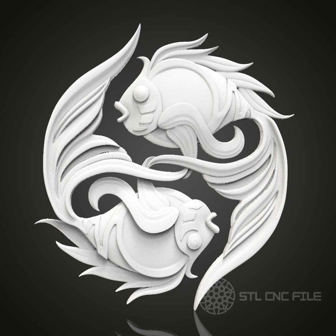 Eternal Flow - Intertwined Fish 3D CNC Engraved Wood Panel, Artcam ...