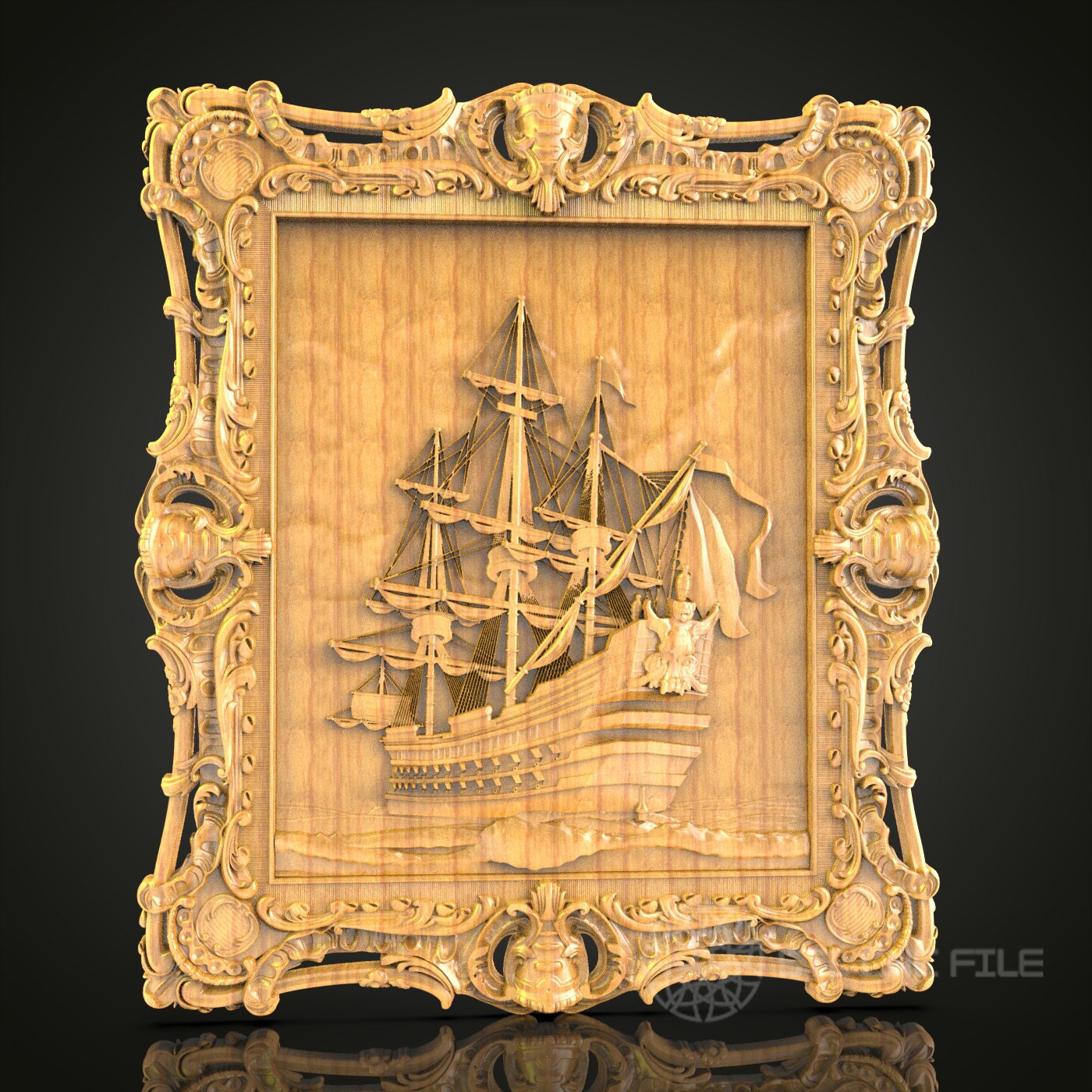 Vintage Ship 3D Relief Model for CNC Nautical Theme, Ornate Maritime ...