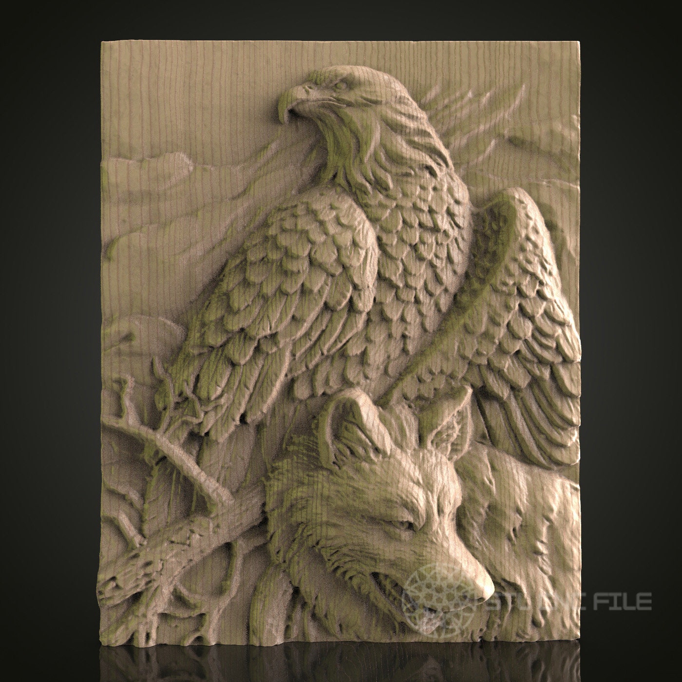 Eagle and Wolf Relief Art STL Model for CNC Router Engraver - Wood Art ...