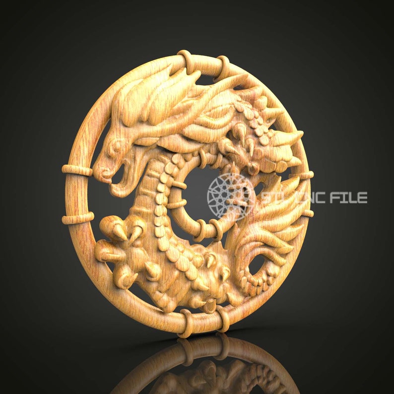 Interwoven Dragon Ring 3D STL Model, CNC Wood Engraving, Circular ...