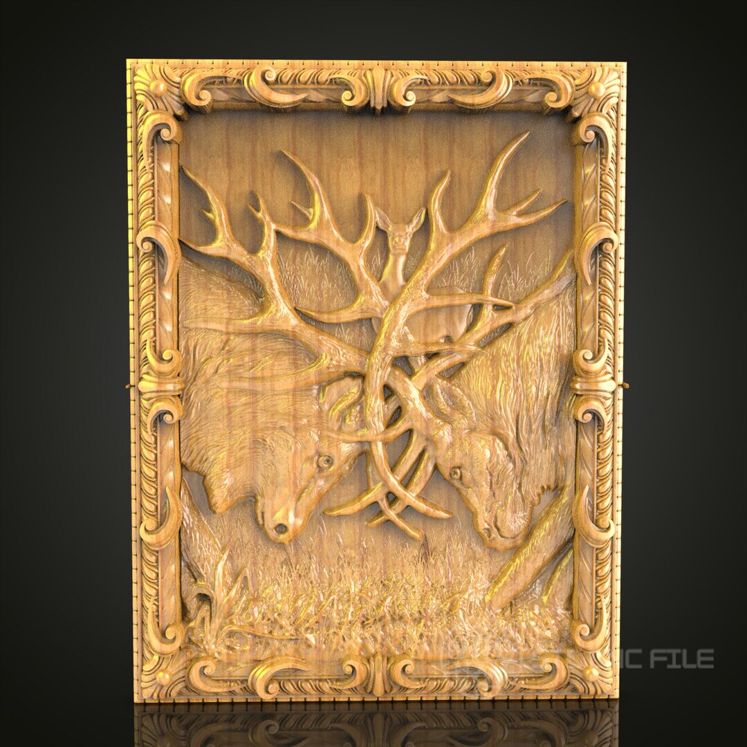 Stag Duel 3D STL Model - CNC Router File for Wildlife Wood Carving ...