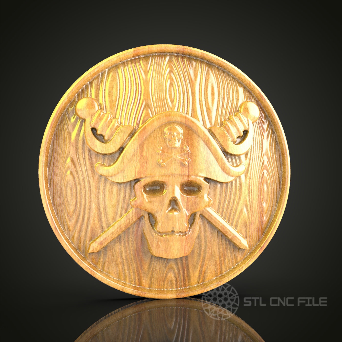 Pirate Skull Emblem 3D Relief Model for CNC – Nautical Adventure Theme ...