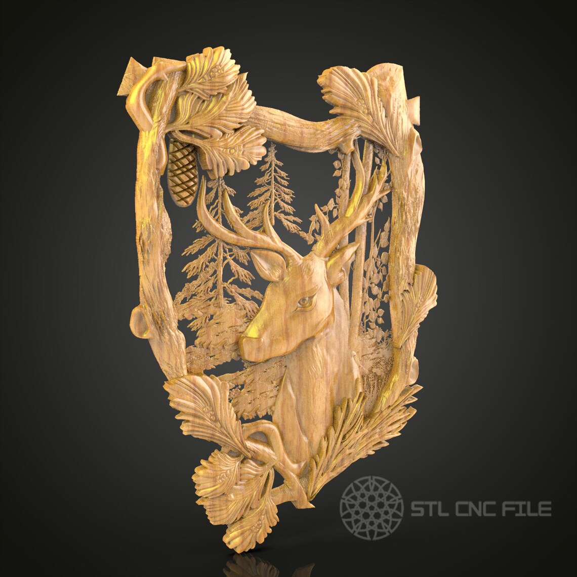 Deer in Woodland Scene 3D STL Model for CNC Router - Rustic Wildlife ...