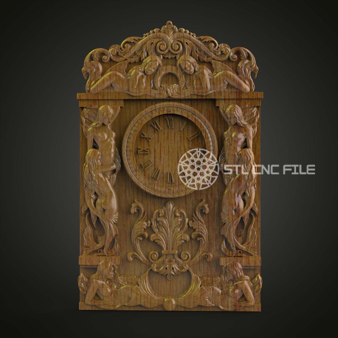 Baroque Mermaid Clock STL Model - CNC Engraving Files for Ornate ...