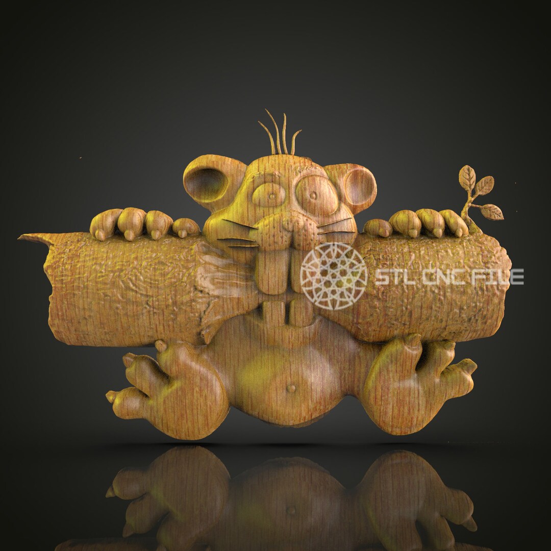 Playful Beaver With Log 3D STL Model, Perfect for CNC Wood Engraving ...