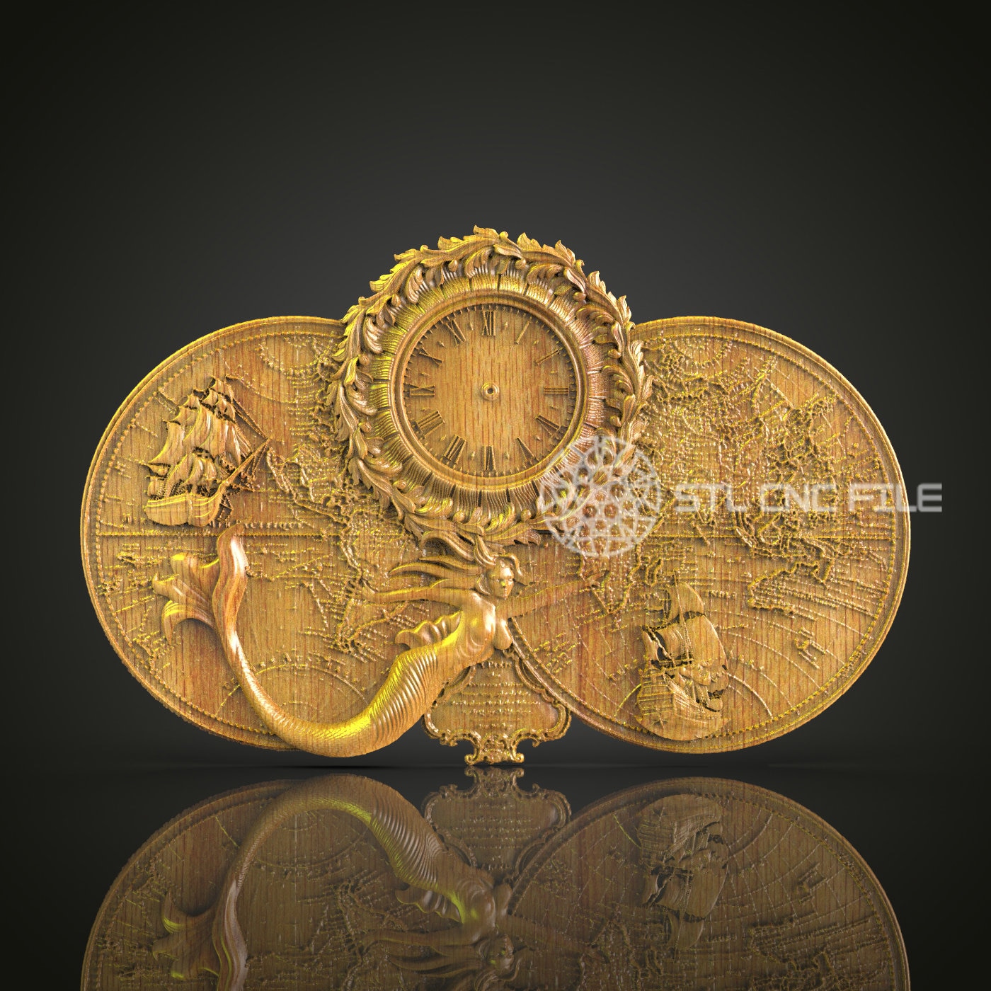 Explorers' Voyage 3D STL Clock Model - CNC Carving, World Map Art ...