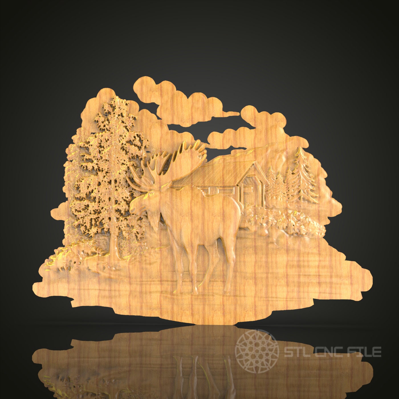 Rustic Forest and Moose 3D STL Model for CNC Carving - Woodland Scene ...