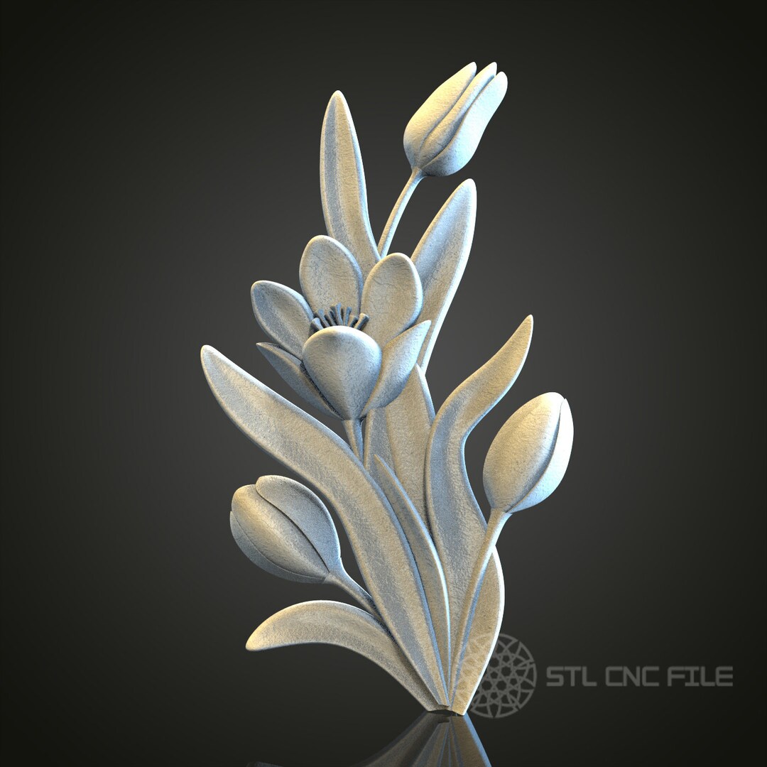 Tulip Bouquet 3D Stl Model, CNC and 3D Printer Compatible, Floral Art ...