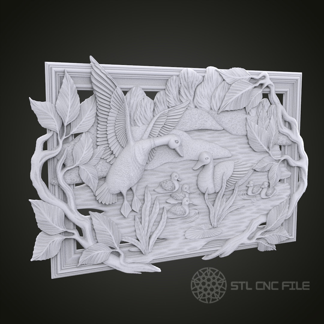 Duck Family 3D Relief Art for CNC Router, Artcam, Aspire, Wall Decor ...