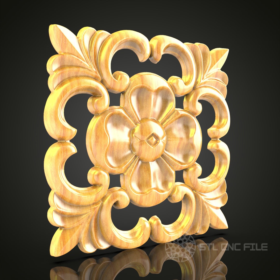 Baroque Floral Square STL Model for CNC Router - Intricate Wood Art ...