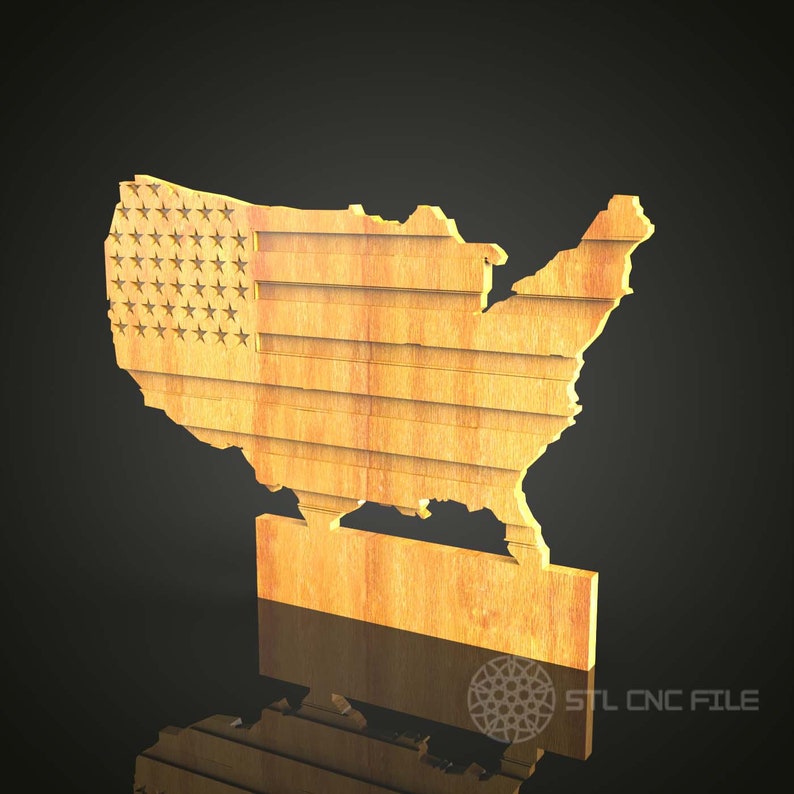 USA Map Flag 3D Model - STL for Cnc Router Engraver, Artcam, Aspire ...