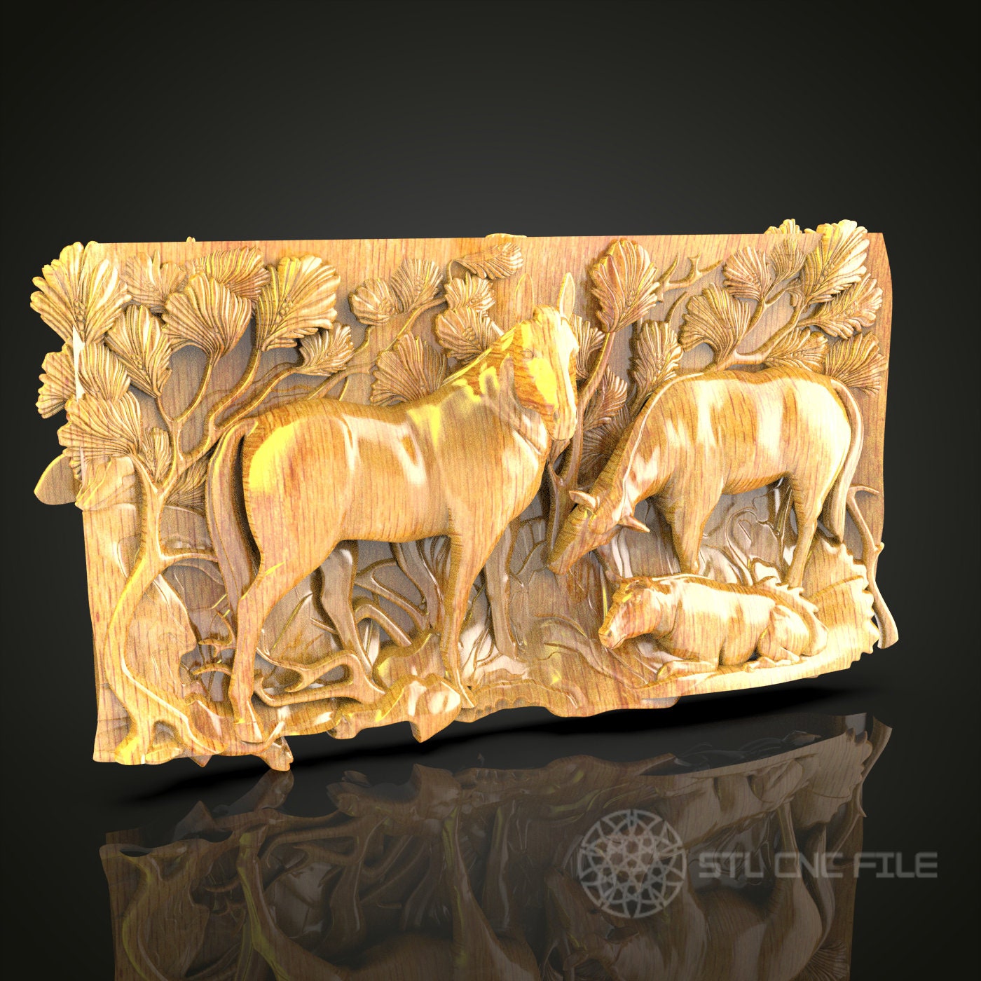 Forest Deer Family 3D Relief Model for CNC – Nature Scene, Wood Carving ...
