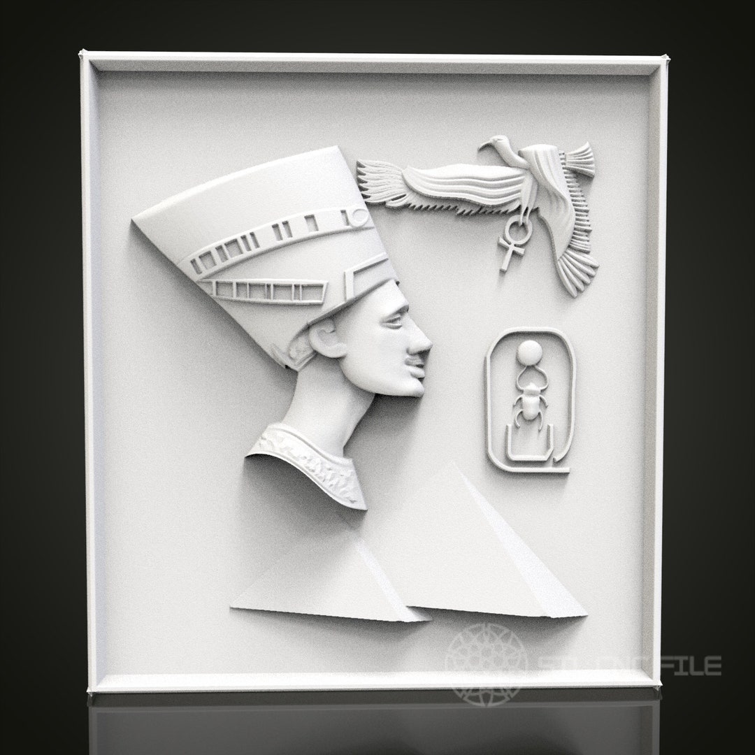 Egyptian Queen Nefertiti Relief - 3D CNC Engraved Wood Panel, Artcam ...