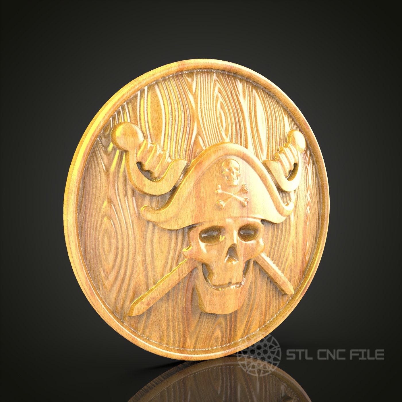 Pirate Skull Emblem 3D Relief Model for CNC – Nautical Adventure Theme ...