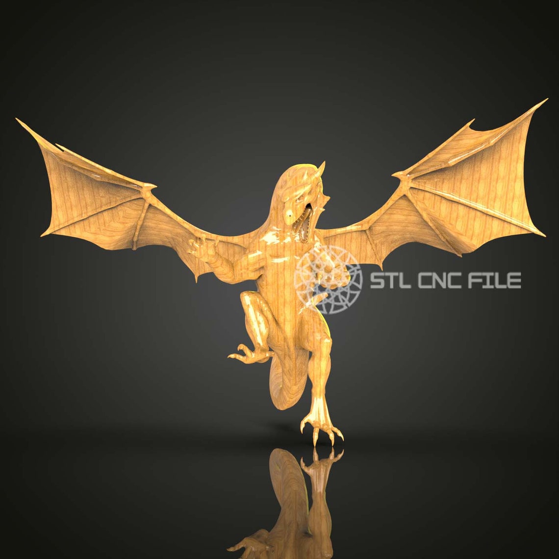Winged Dragon STL Model for CNC Router Artcam, Aspire Files, Wooden Art ...