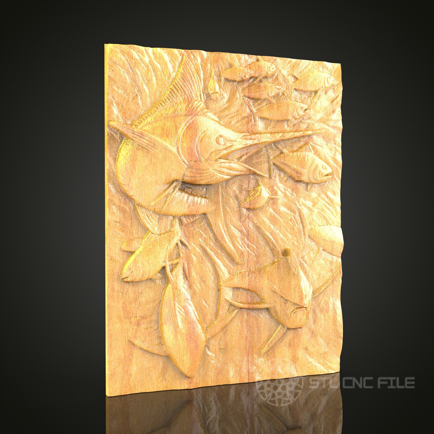 Marlin and Fish Relief STL Model for CNC Router Artcam, Aspire ...