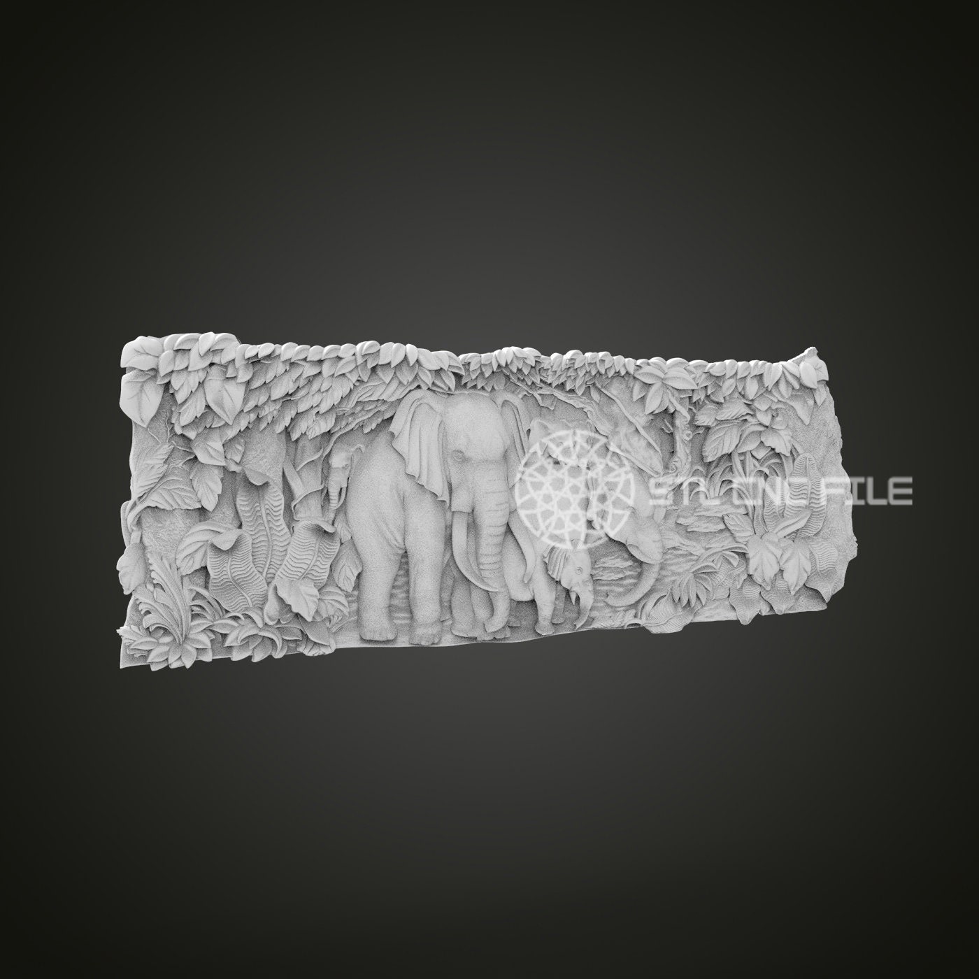 Elephant Family Relief STL File for CNC, Wildlife Scene Carving Design ...