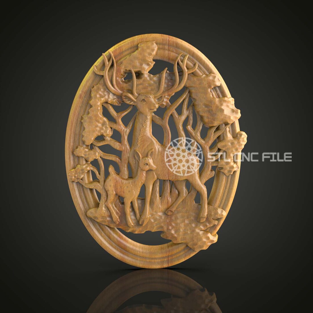 Forest Wildlife Scene STL File for CNC Carving, Majestic Deer in ...