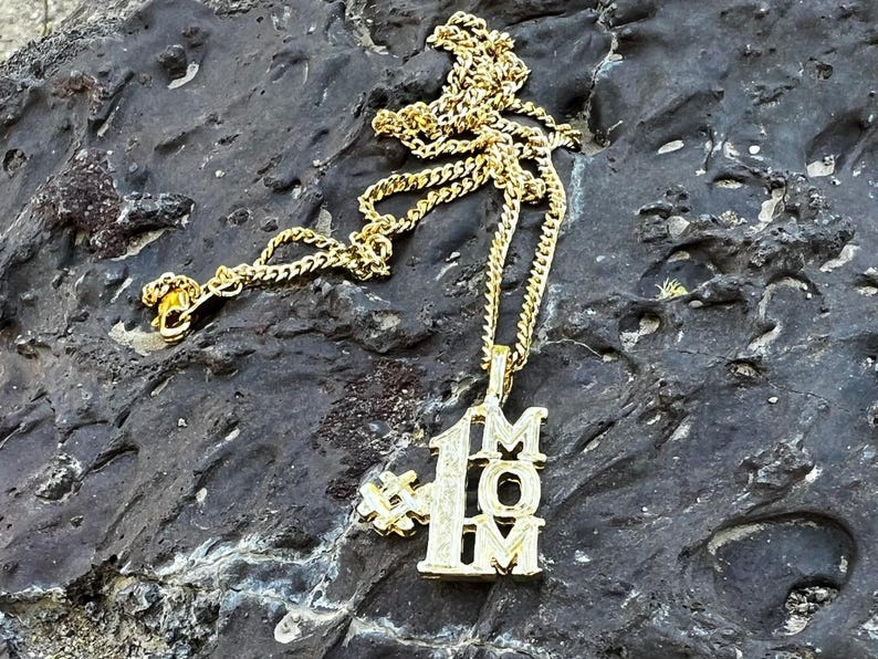 Number One Mom Pendant Necklace, 14K Gold or Rhodium Plated Curb Chain ...