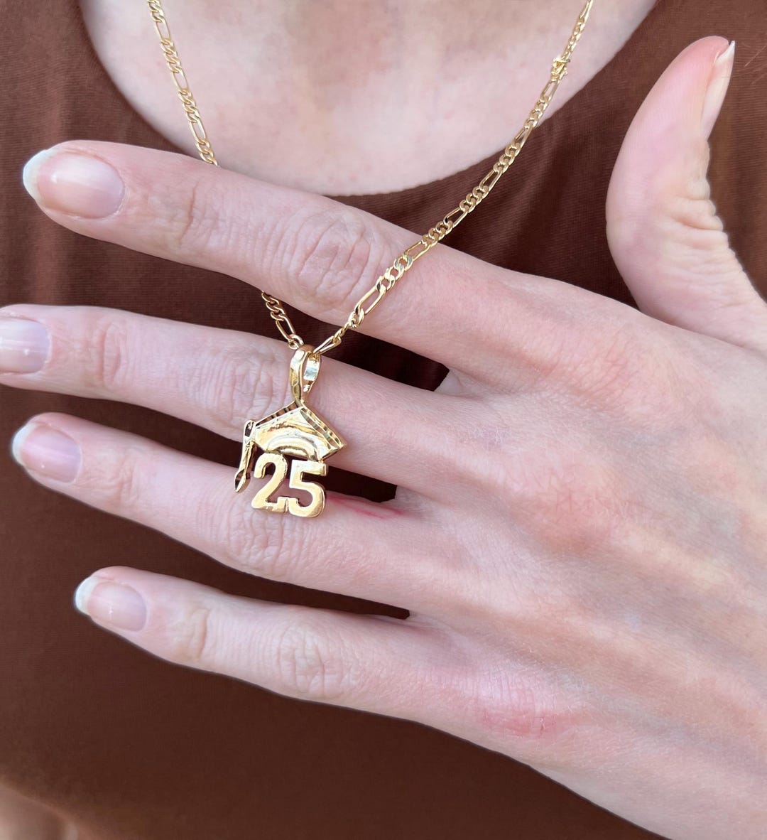 2025 Graduation Necklace - 14K Gold Plated Grad Cap Pendant on Figaro ...