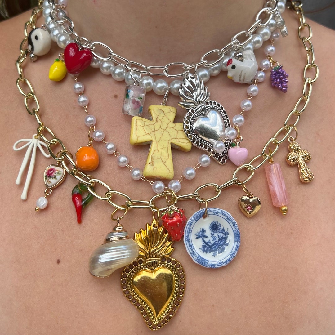 Custom Charm Necklace, Gold & Silver Charm Necklace, Multi Charm ...