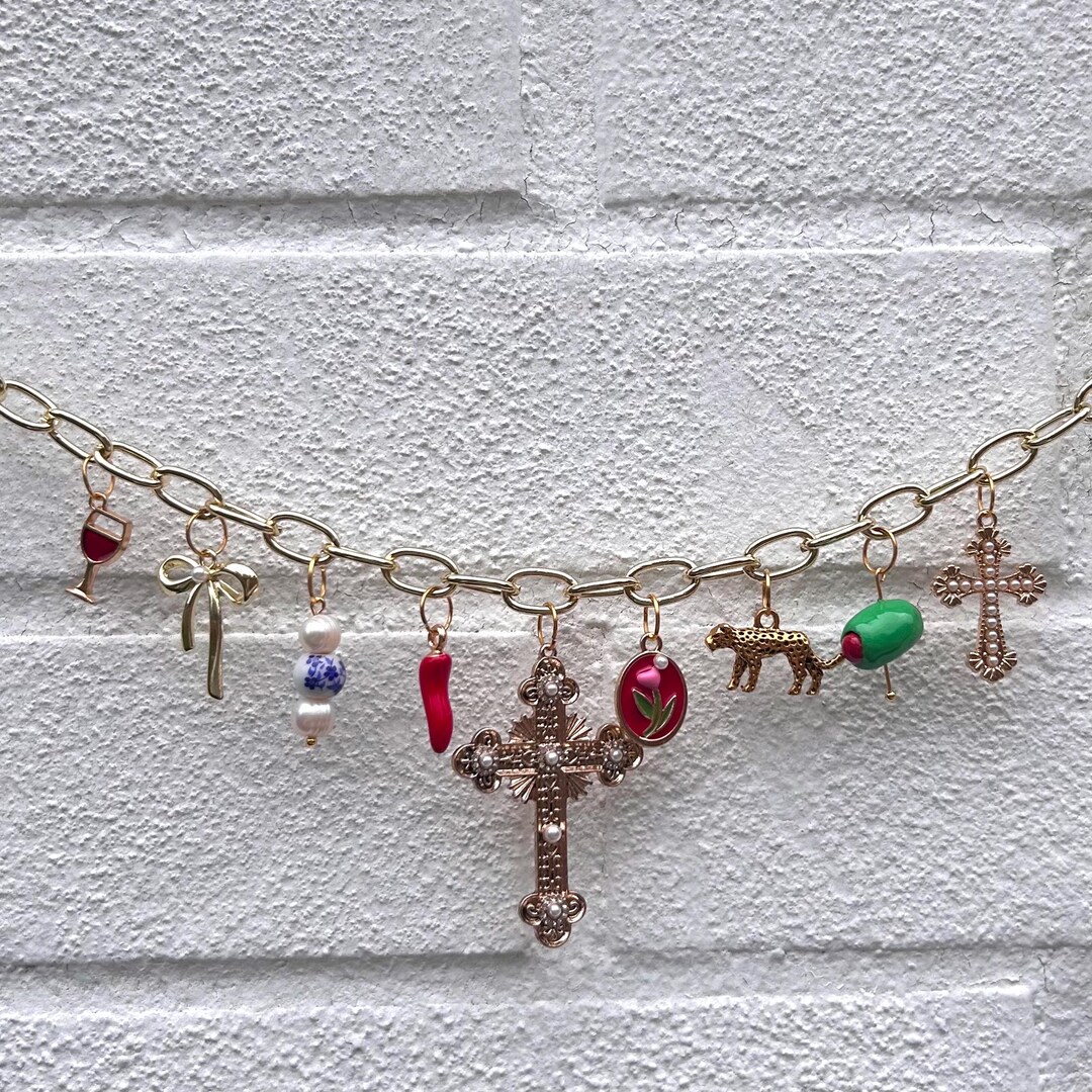 Maria Charm Necklace, Gold Charm Necklace, Multi Charm Necklace ...