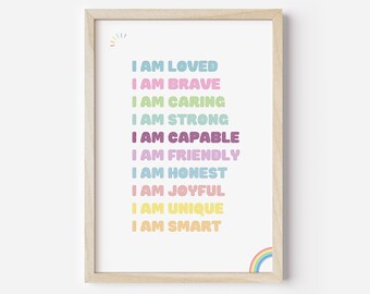 Affirmations for Kids, Classroom Posters, I Am Affirmations, Playroom ...