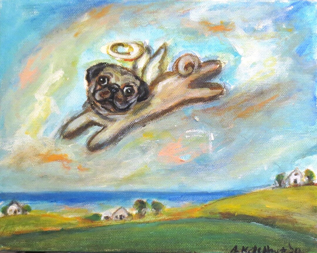 Pug Original Painting Hand Painted Pug Pug Angel Gift for - Etsy
