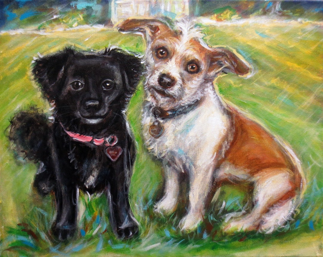Custom Pet Portrait Painting of Two Dogs, Gift for Friend, Birthday ...