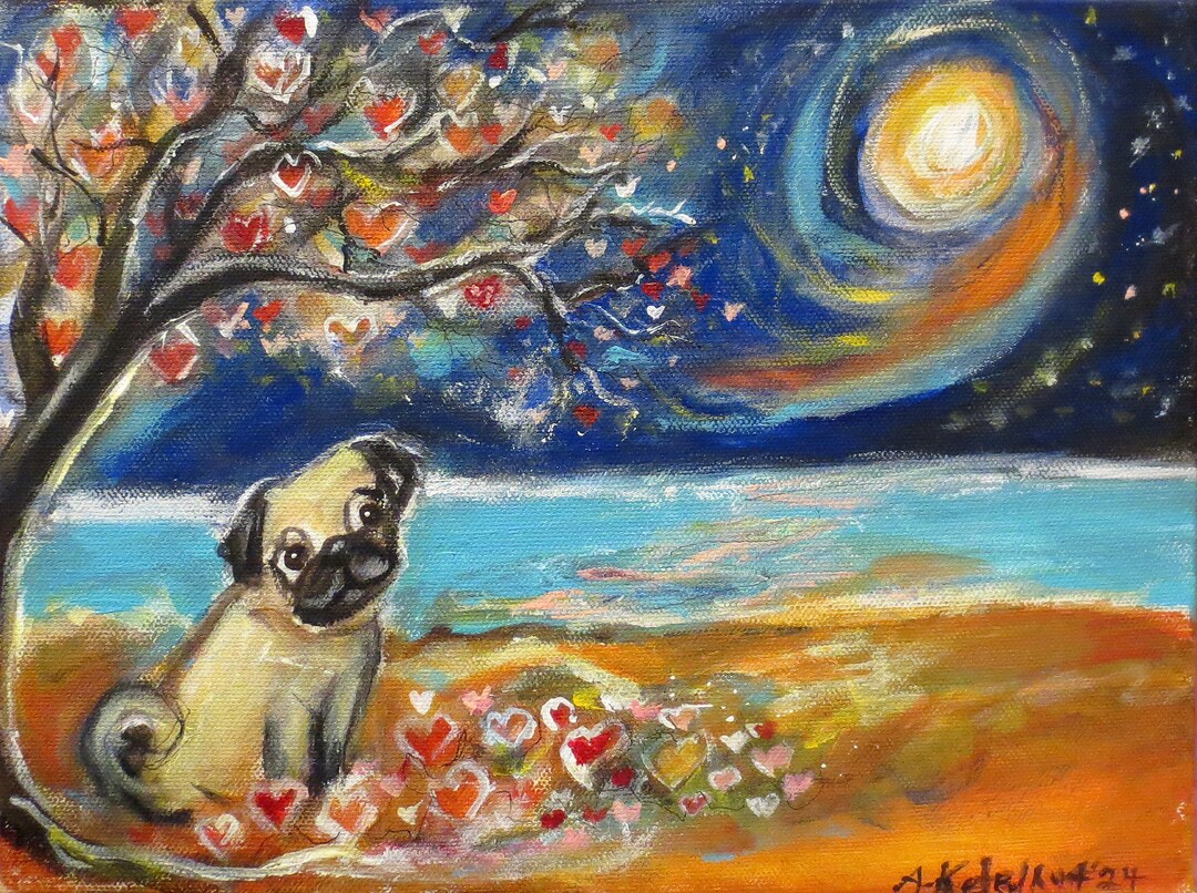 Pug Original Painting, Pug Wall Decor, Acrylic Painting, Unique Gift ...