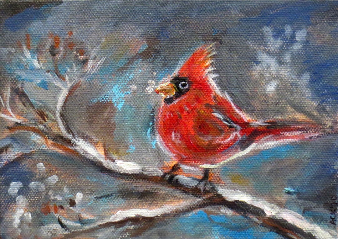 Red Cardinal Original, Gift for Friend, Cardinal Bird Painting ...