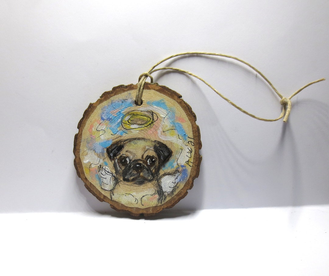 Hand Painted Pug Angel Ornament Original on Wood Unique - Etsy