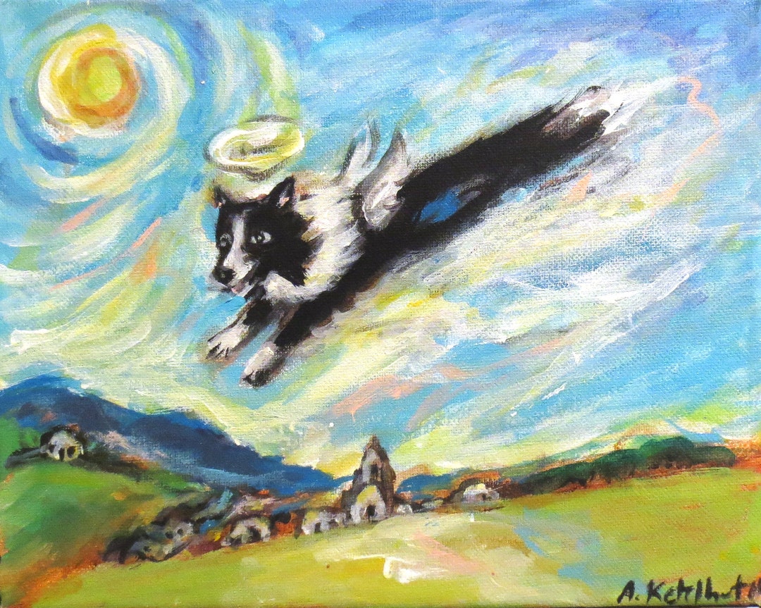 Border Collie Painting, Border Collie Angel, Dog Angel, Gift for Friend ...