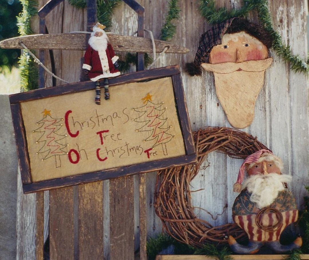Santa Epattern Primitive Christmas Pattern Stitchery Wood Door ...