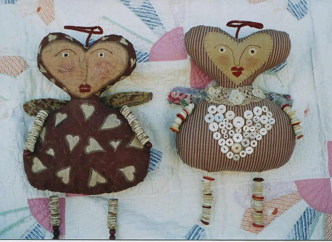 Primitive Valentine Doll Pattern Epattern PDF Applique Heart Buttons ...