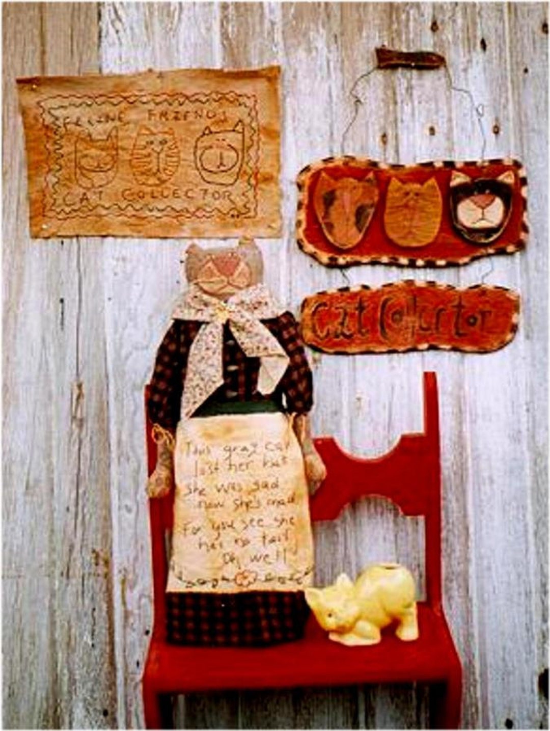 Primitive Cat Doll Stitchery Sampler Wood Sign Pattern Epattern PDF ...