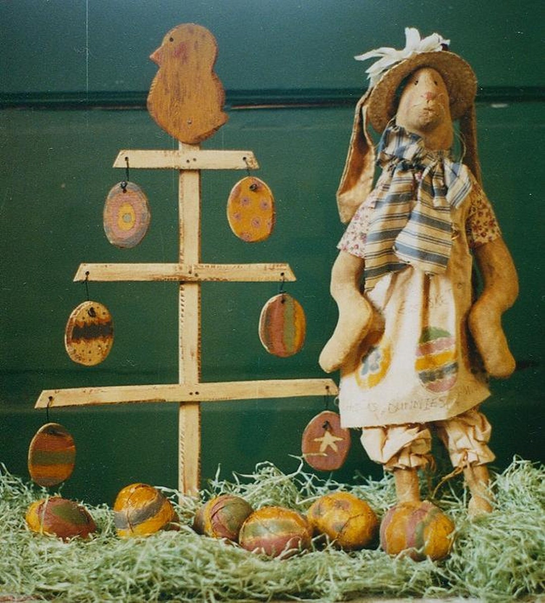 Primitive Rabbit Bunny Pattern Easter Eggs Wood Tree Spring Decoration ...