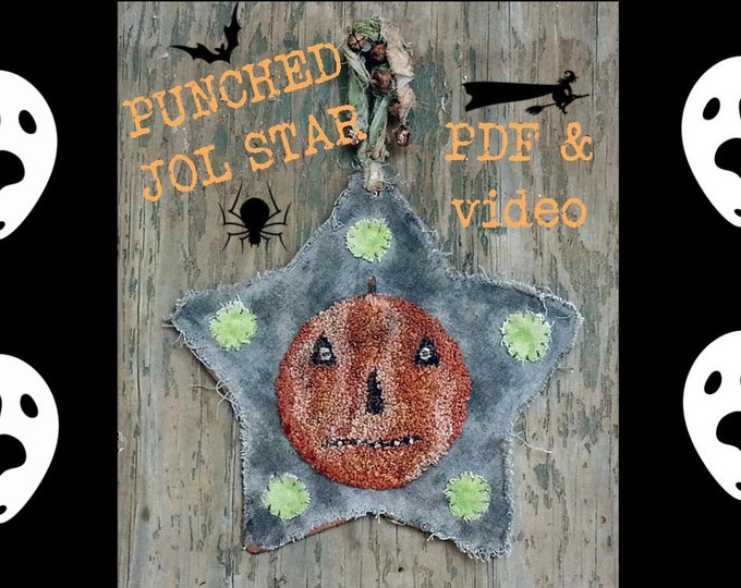 Primitive Punch Needle Star Garland Banner Halloween Witch Man Woman ...