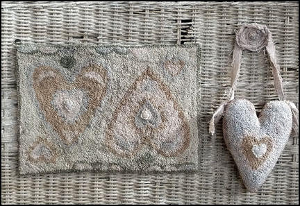 Primitive Punch Needle Hearts Valentine Mat Tattered Flower Miniature ...