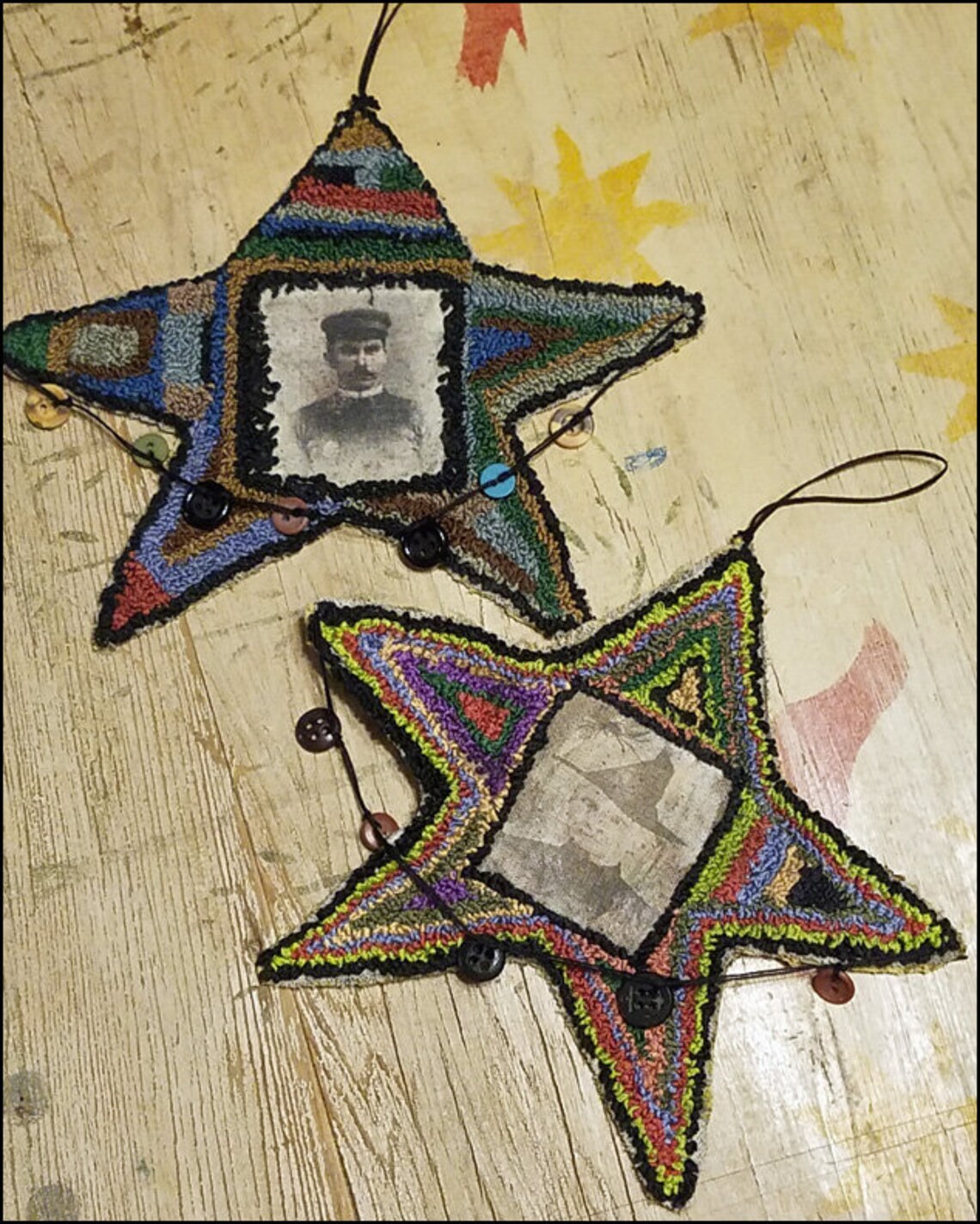 Primitive Punch Needle Star Garland Banner Halloween Witch Man Woman ...