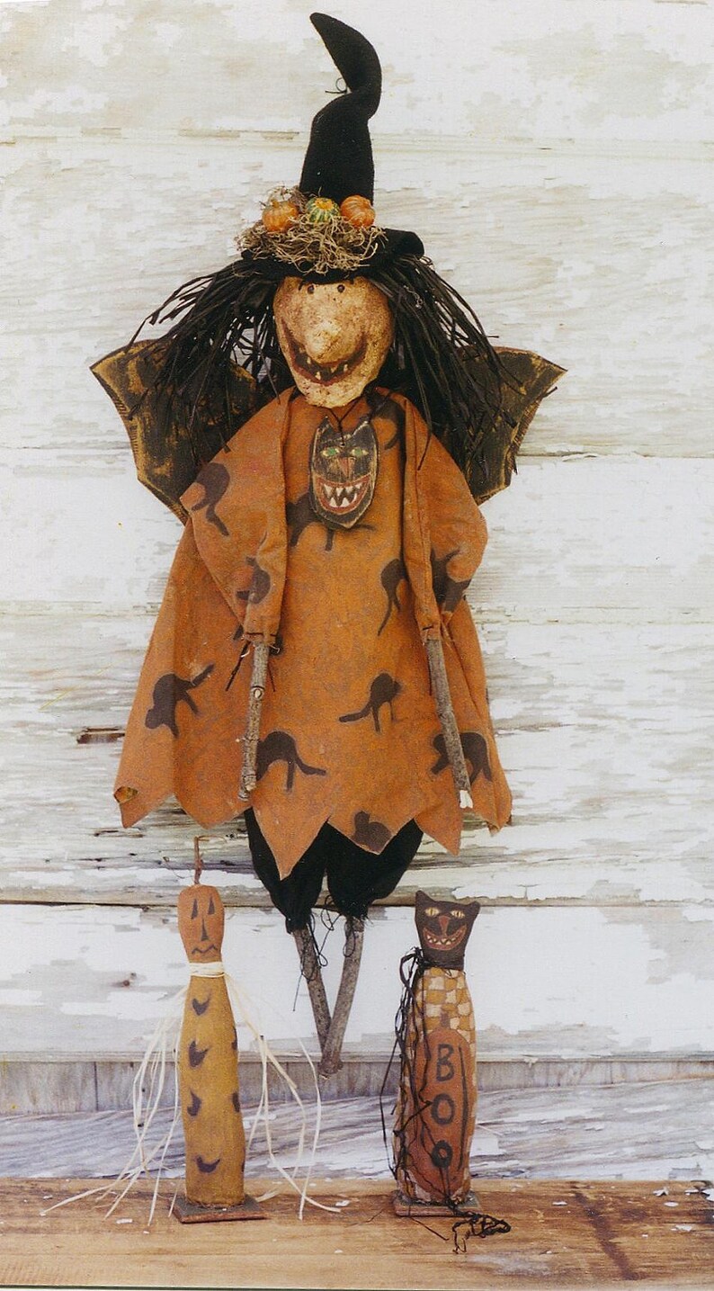 Primitive Halloween Pattern Epattern PDF Witch Doll Bat Black Cat JOL ...