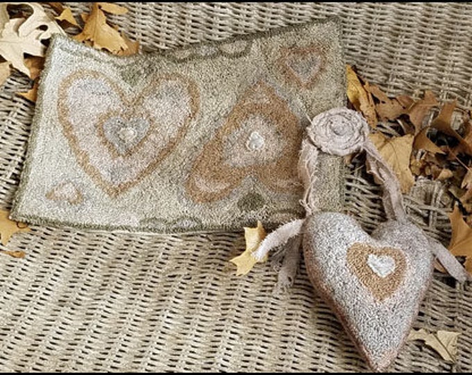 Primitive Punch Needle Hearts Valentine Mat Tattered Flower Miniature ...