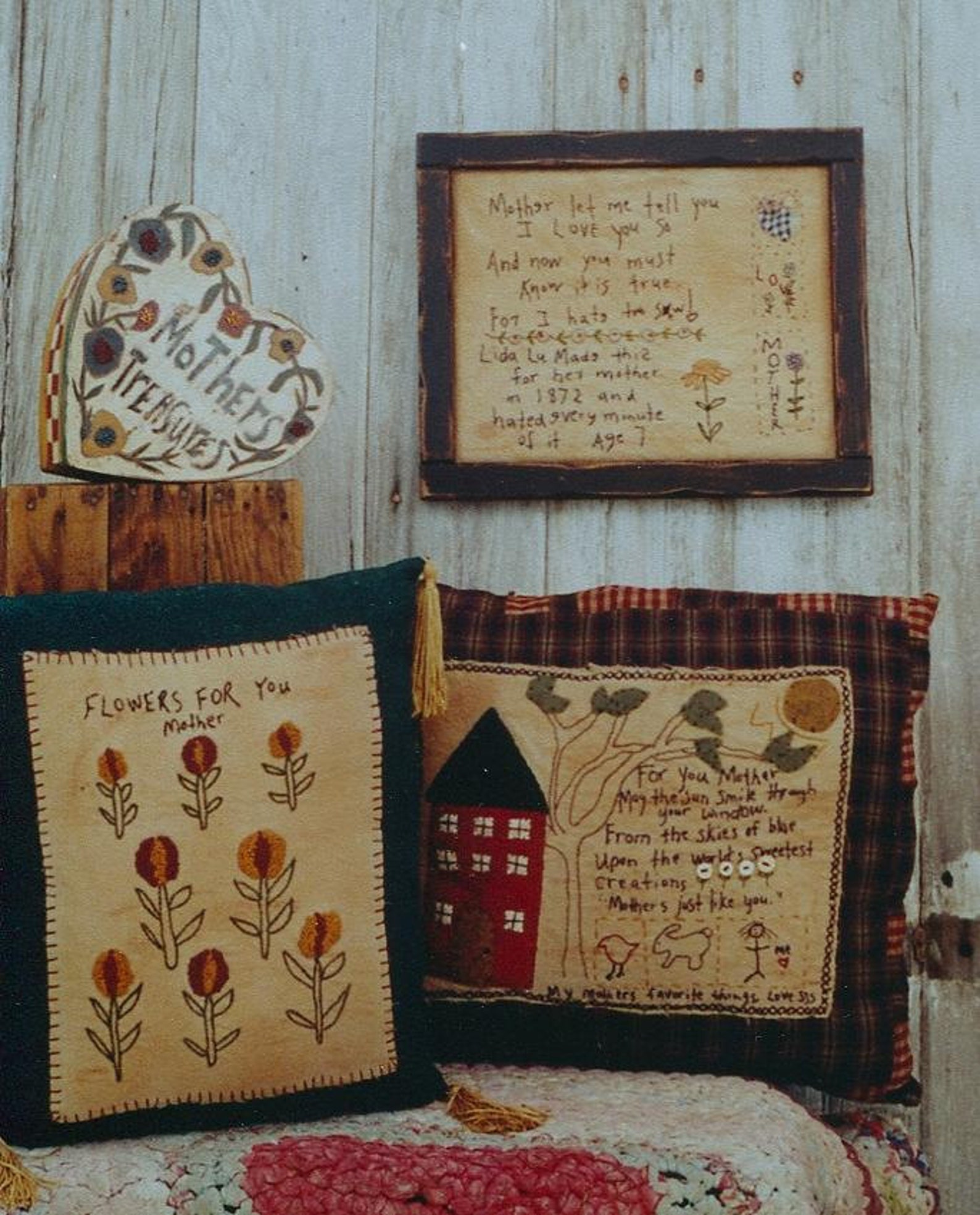 Primitive Stitchery Sampler Pillow Mother's Day Pattern Epattern PDF ...